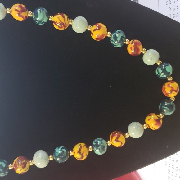 Jewelry | Multi Colored Beaded Long Necklace In Tones Of Blue Yellow ...